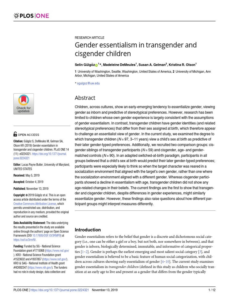 Gender Essentialism in Transgender and Cisgender C | PDF | Gender ... Gender Essentialism in Transgender and Cisgender C | PDF | Gender ...