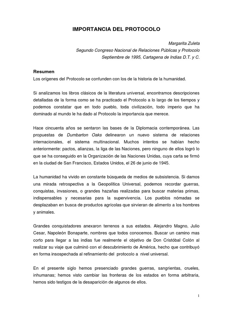 Importancia Del Protocolo | PDF