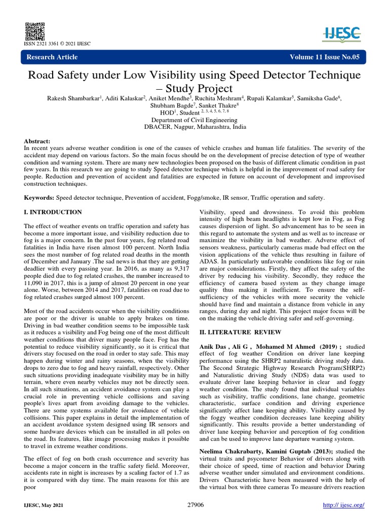 .Road Safety Under Low Visibility Using Speed Detector Technique ... .Road Safety Under Low Visibility Using Speed Detector Technique ...