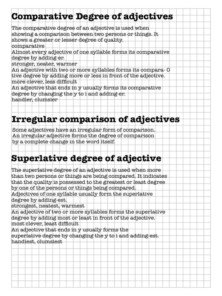Irregular Adjectives and Their Comparisons | PDF
