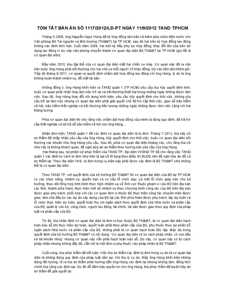 TÓM TẮT BẢN ÁN SỐ 1117 | PDF