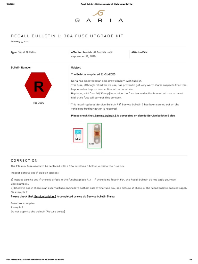 Recall Bulletin 1 - 30A Fuse Upgrade Kit - Garia Luxury Golf Car | PDF ...