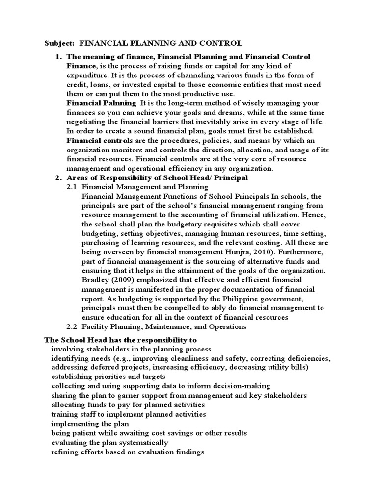 Financial Planning and Control | PDF | Appropriations Bill (United ...