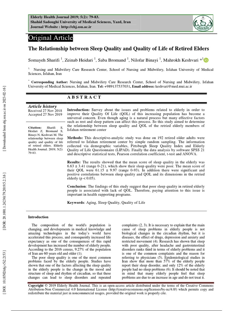 Jurnal Acuan - The Relationship Between Sleep Quality and Quality of Life of Retired Elders ...