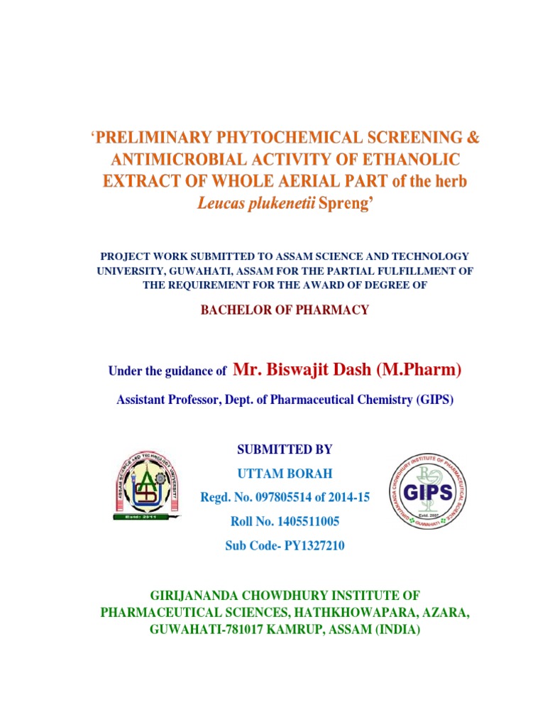 Dokumen - Tips - Bpharm-7-Semester-Project-Reportfinal 2 PDF | PDF | Antioxidant | Antimicrobial