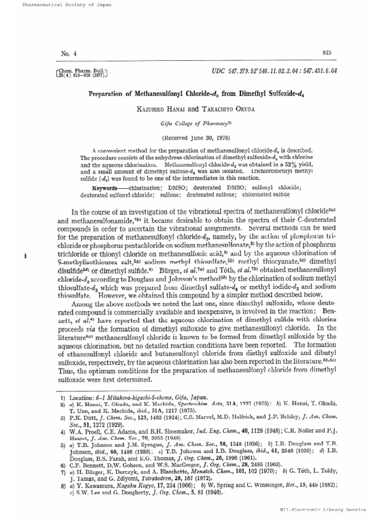 Preparation and Mechanics of Ms CL From Dmso | PDF | Chlorine | Chloride