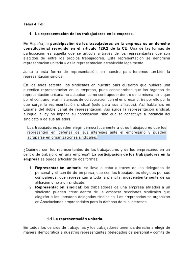 Tema 4 Fol | PDF | Sindicato | Acuerdo colectivo