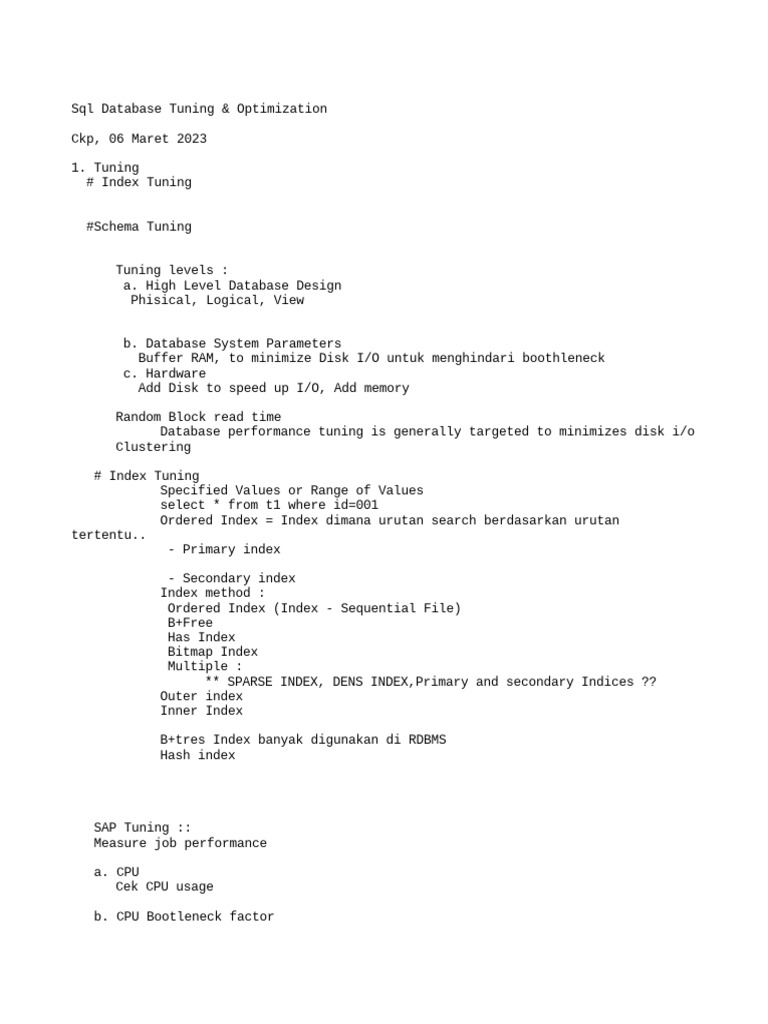 Db Sap Tuning And Performance Pdf Database Index Databases