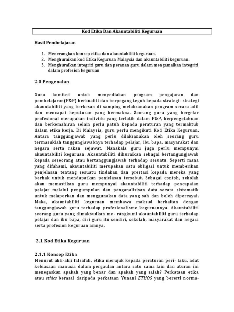 NOTA - Kod Etika Dan Akauntabiliti Keguruan | PDF