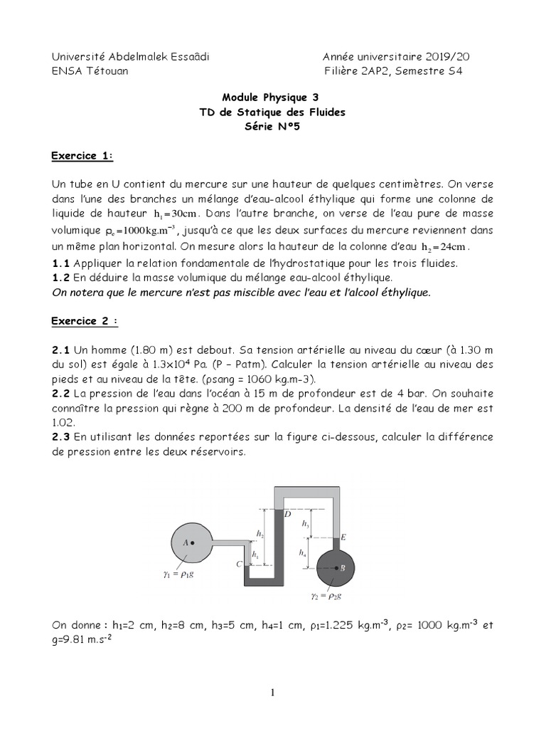Serie5 - Statique Des Fluides | PDF