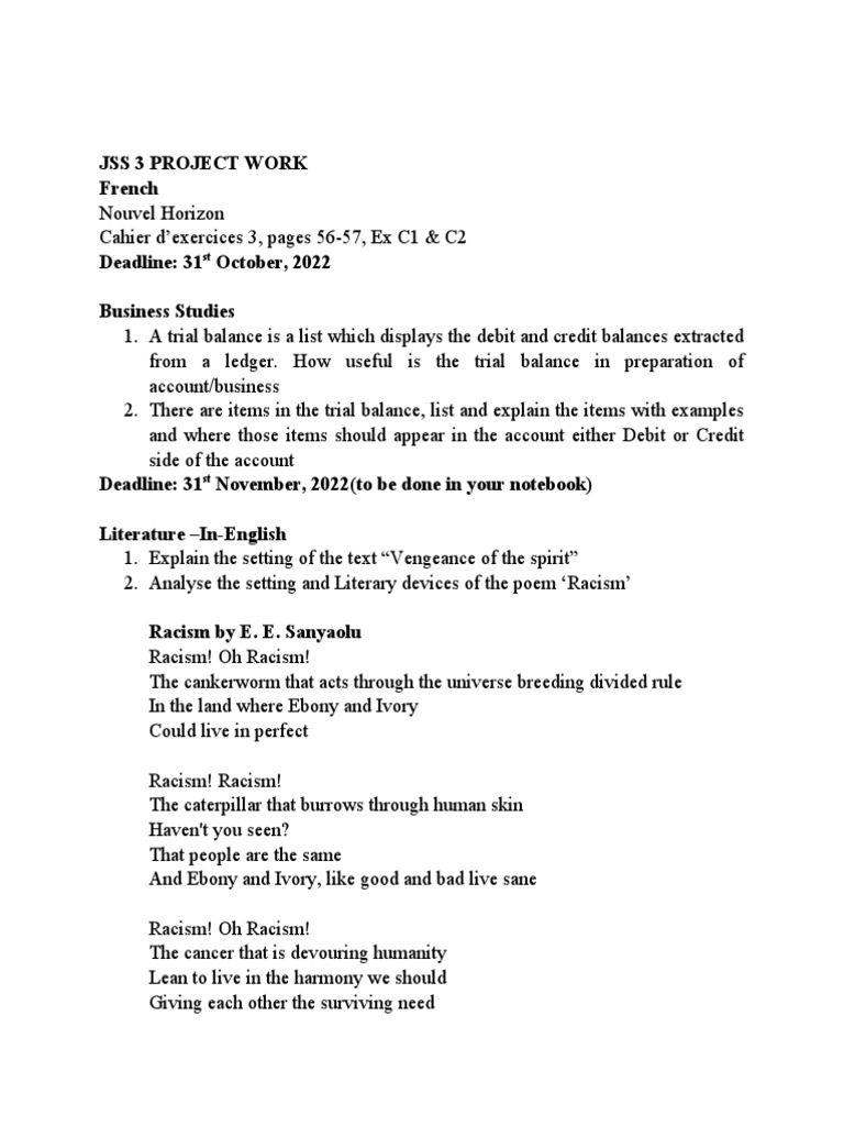 JSS 3 Project Work | PDF