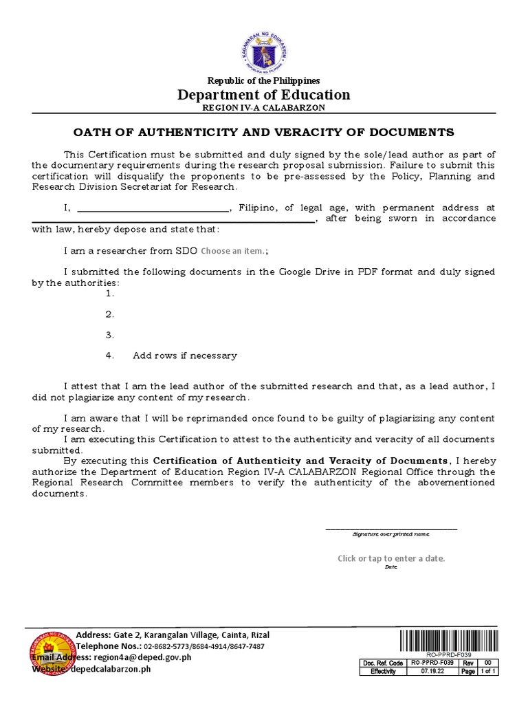 Oath of Authenticity and Veracity of Documents | PDF | Authentication | Computer Security