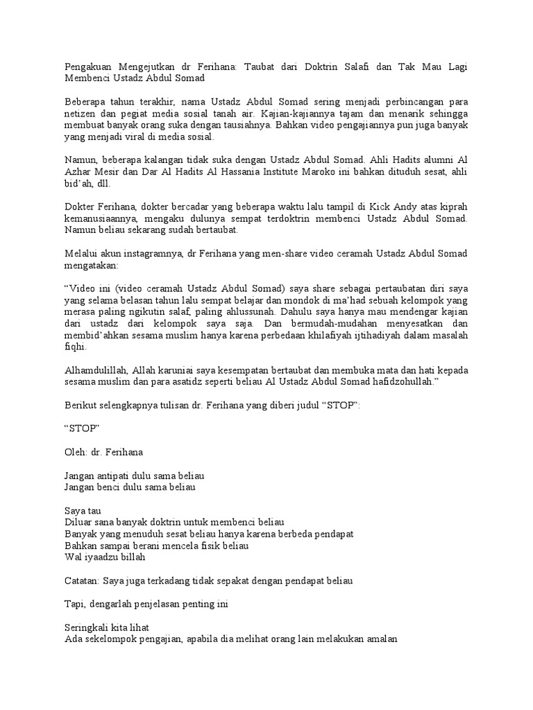 Pengakuan Mengejutkan DR Ferihana | PDF