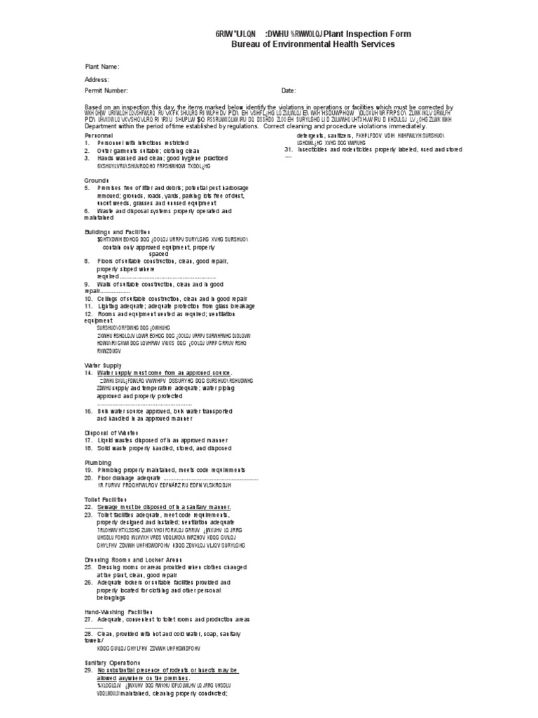 D-1711 - Soft Drink & Water Bottle Plant Inspection Form - Sample | PDF ...