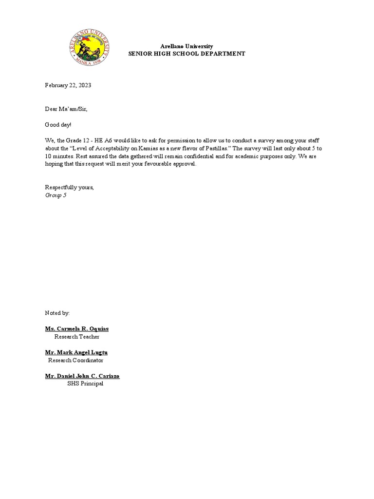 Request Letter For Conducting Survey Group 5 | PDF