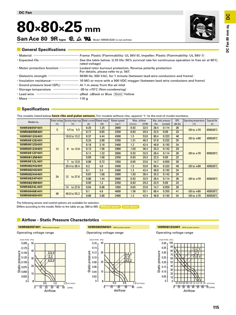 San Ace 80 9R: General Specifications | PDF
