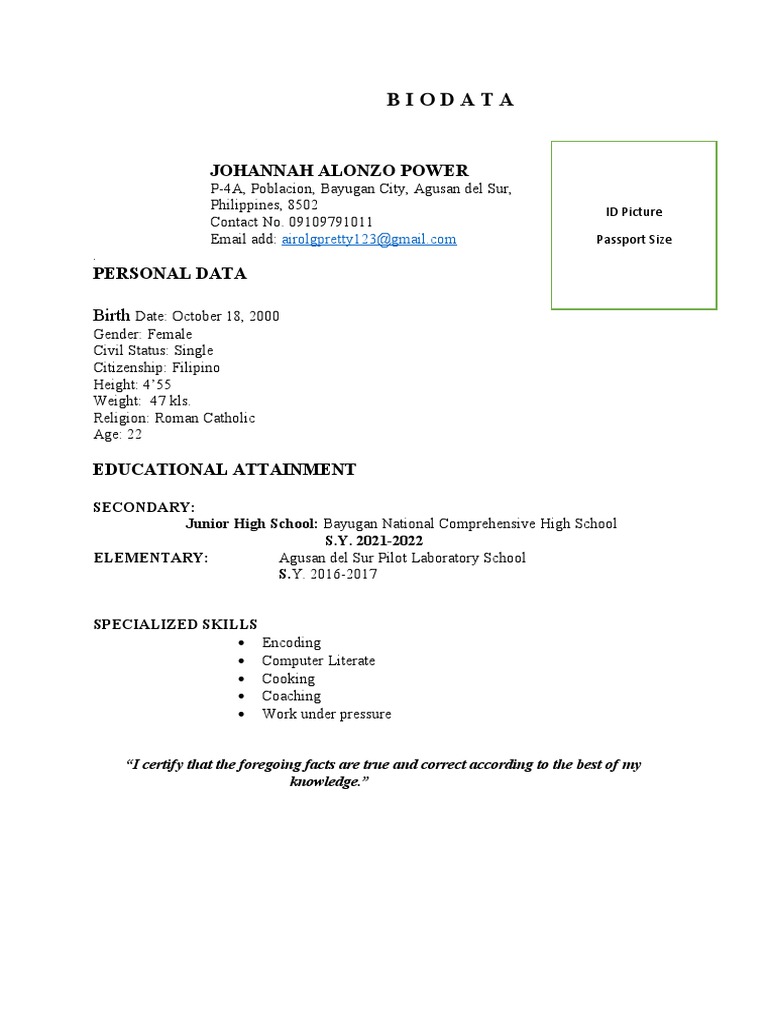 Biodata Sample | PDF