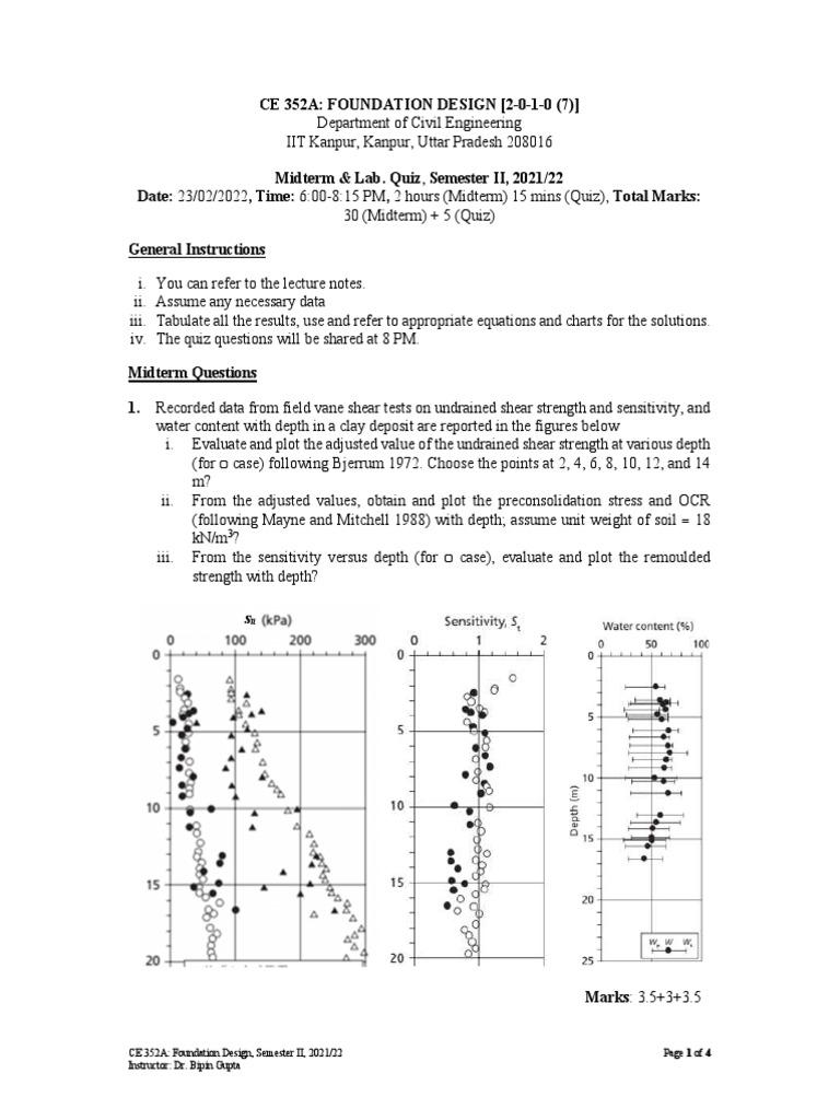 Foundation Design Midterm & Quiz Guide | PDF | Soil Mechanics | Solid ...