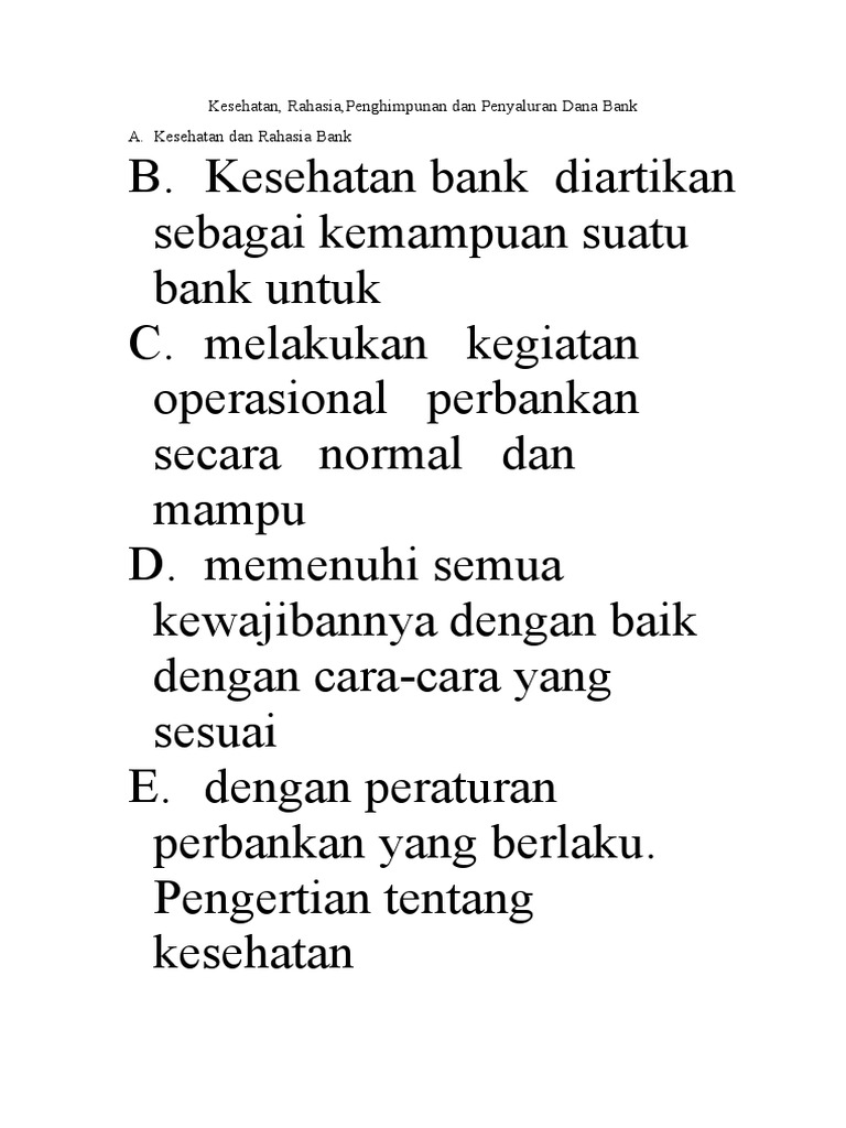 Kesehatan, Rahasia, Penghimpunan Dan Penyaluran Dana Bank | PDF Kesehatan, Rahasia, Penghimpunan Dan Penyaluran Dana Bank | PDF