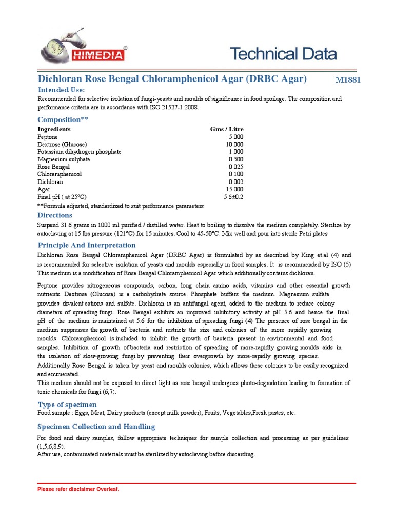 Chloran Rose Bengal Chloramphenicol Agar (DRBC Agar) : Intended Use ...