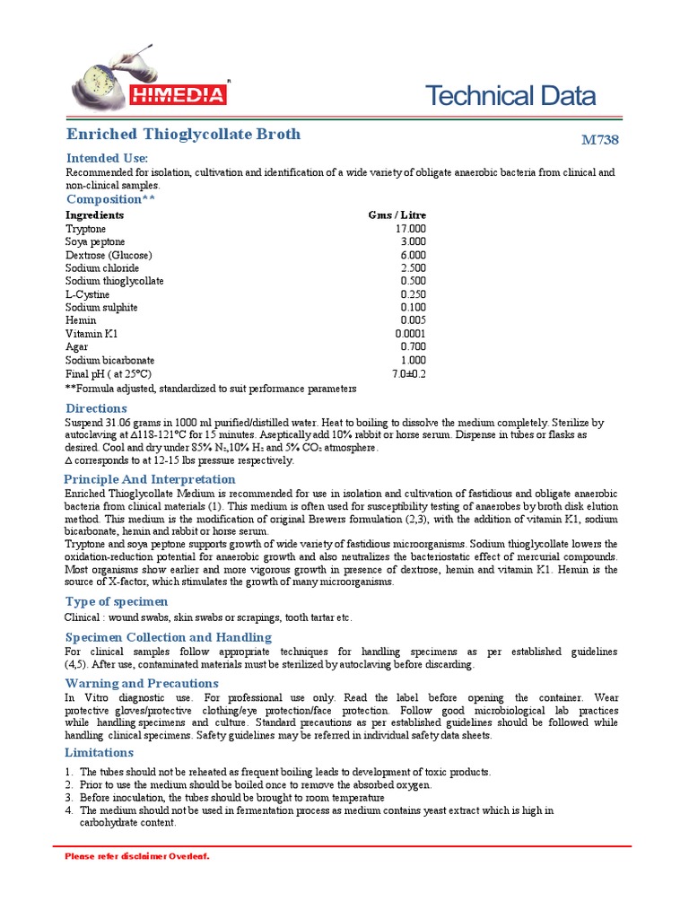 Technical Data: Enriched Thioglycollate Broth | PDF | Sodium ...