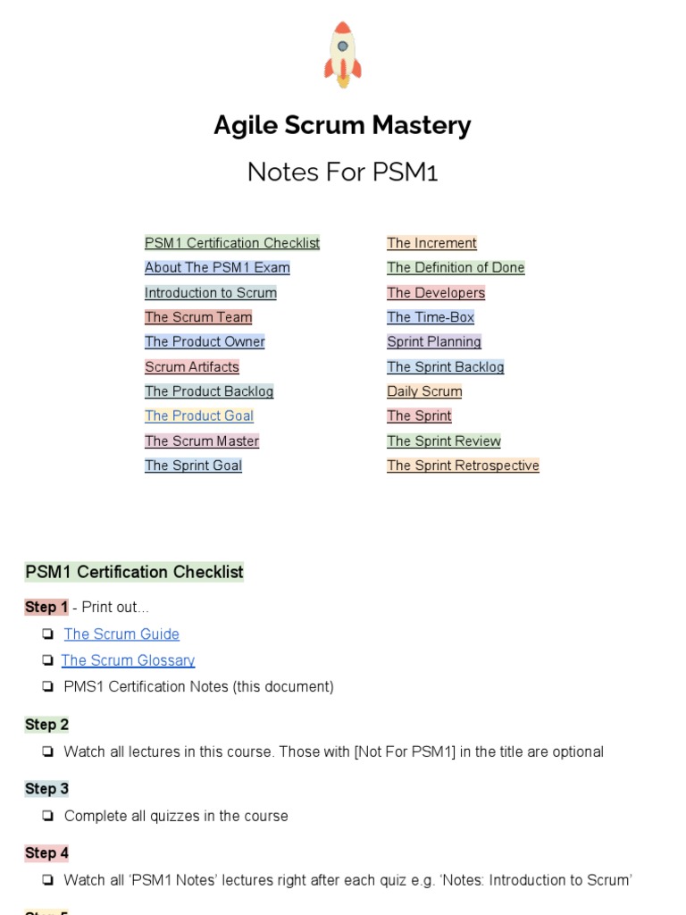 PSM1 Certification Notes | PDF | Scrum (Software Development) | Leadership