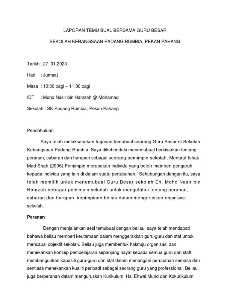 Laporan Temu Bual Bersama Guru Besar | PDF