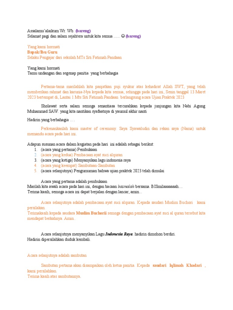 Naskah Teks MC Formal Bahasa Indonesia M | PDF