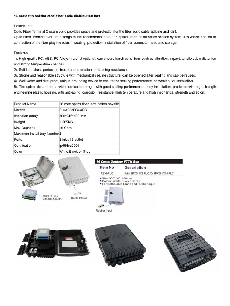 16-Port FTTH Optical Splitter Box | PDF | Technology & Engineering