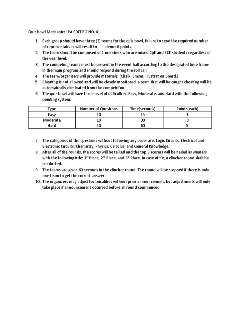 Quiz Bowl Rules for CpE & ECE Students | PDF