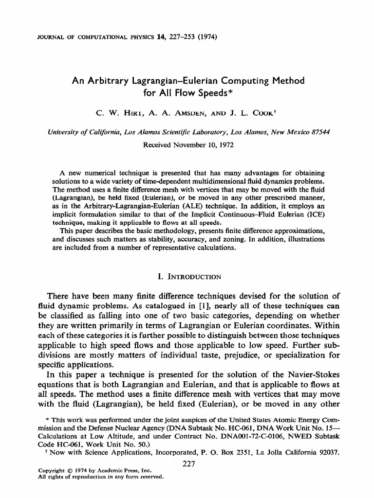 An Arbitrary Lagrangian-Eulerian Computing Method For All Flow Speeds | PDF | Fluid Dynamics ...