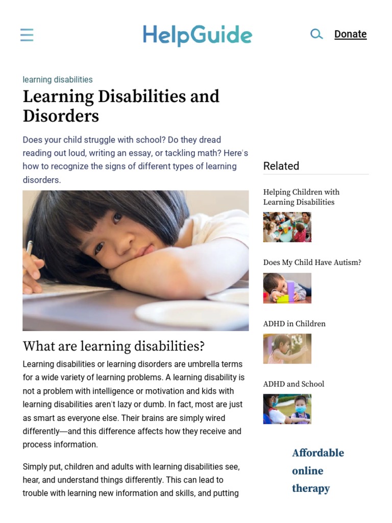 Learning Disabilities and Disorders | PDF | Learning Disability ...