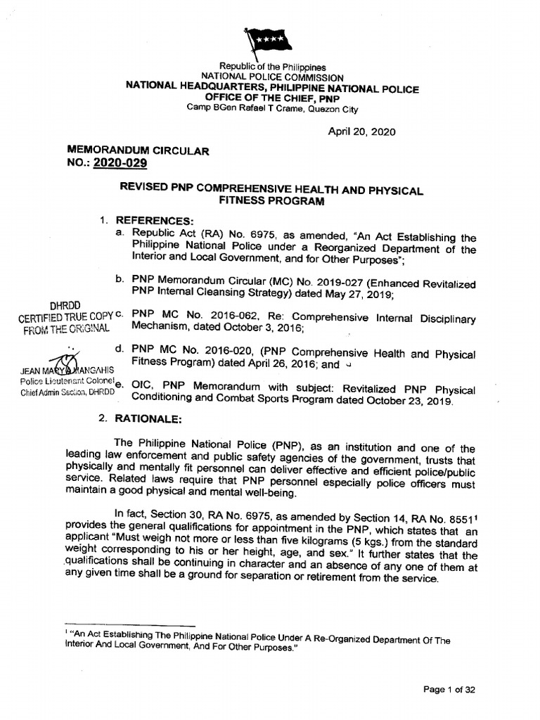 PNP MC 2020-029 Revised PNP Comprehensive Health and Physical Fitness ...