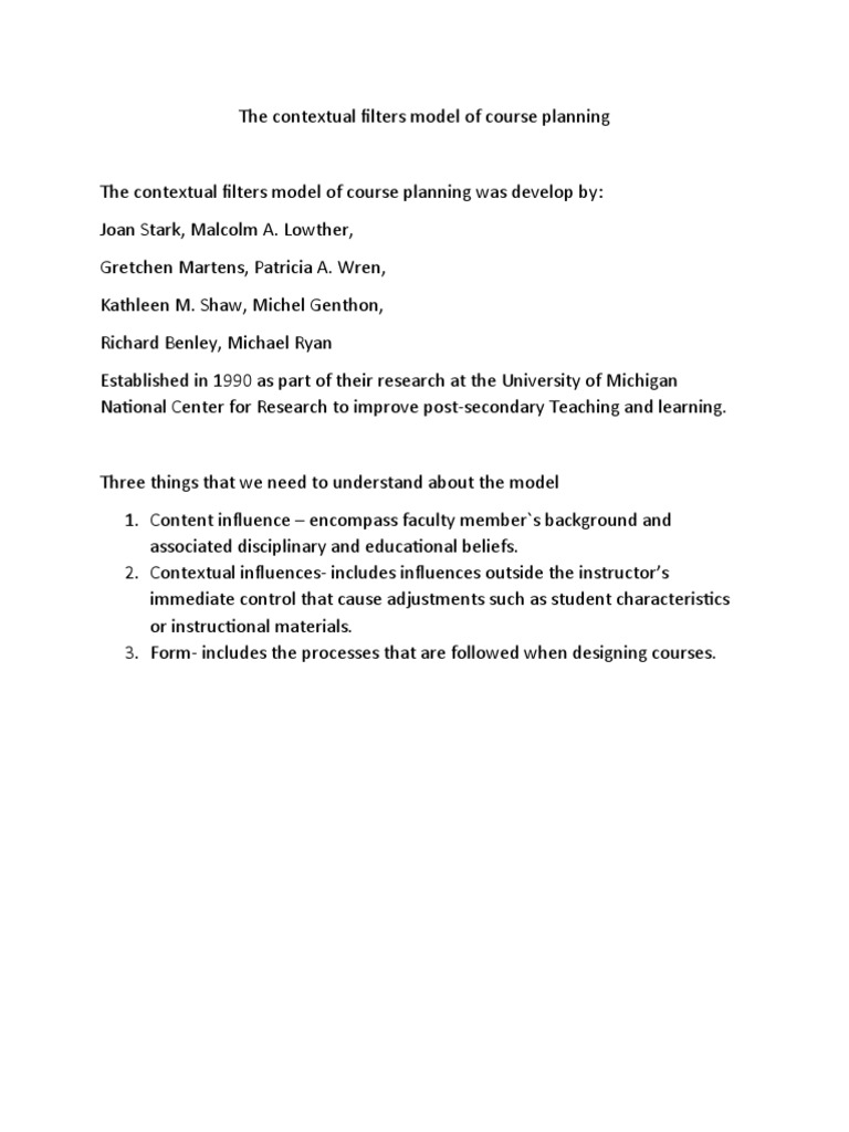 The Contextual Filters Model of Course Planning | PDF | Curriculum ...