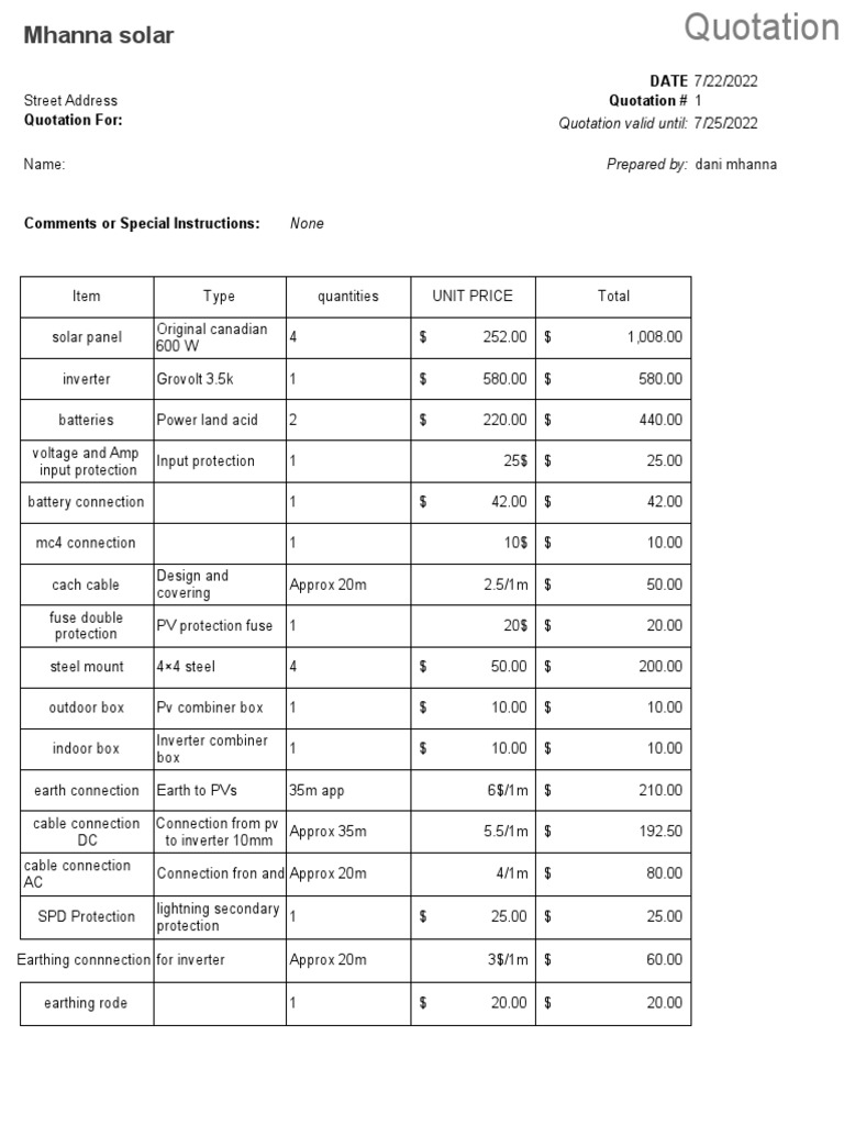 4panel 3.5ksys - XLSX - Quotation | PDF | Power Inverter | Photovoltaics