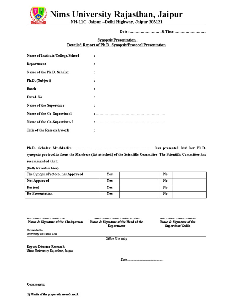 Synopsis Presentation Report Format | PDF