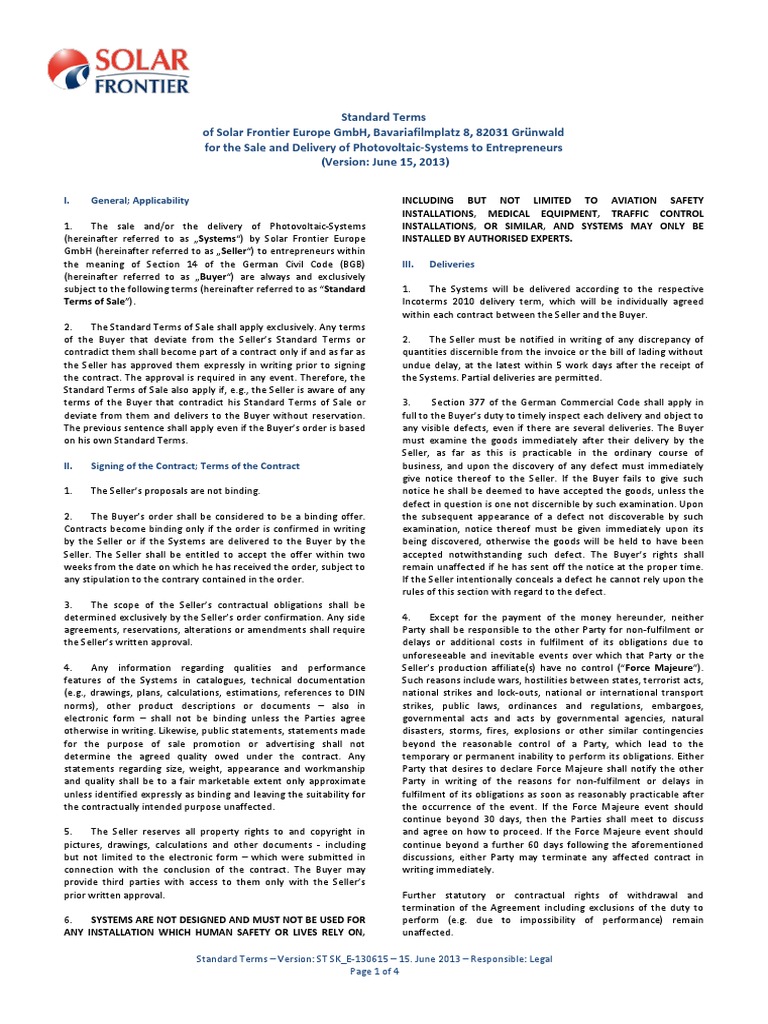 SFE - Systems - Standard Terms - ST - SK - E-130615 | PDF | Legal ...