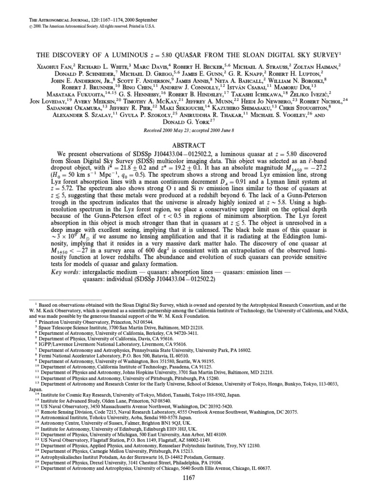 Fan 2000 AJ 120 1167 | PDF | Quasar | Redshift