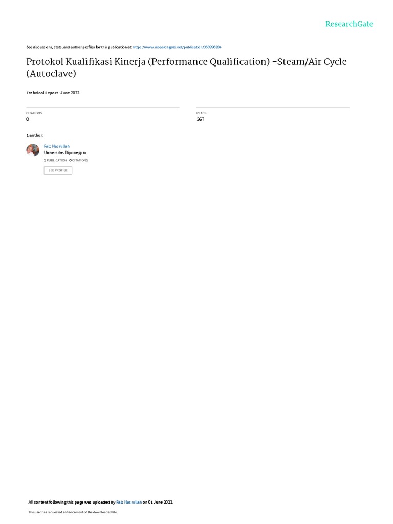 Performance Qualification Protocol | PDF | Sterilization (Microbiology ...