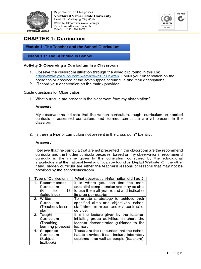 Suarez - Act2 - M1 - Lesson 1.1 PDF | PDF | Curriculum | Teachers