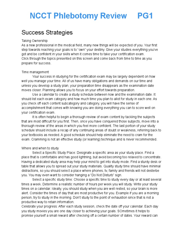 NCCT Phlebotomy Review | PDF | Surgery | Blood