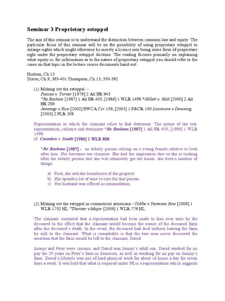 Seminar 3 Proprietary Estoppel | Download Free PDF | Estoppel | Equity (Law)