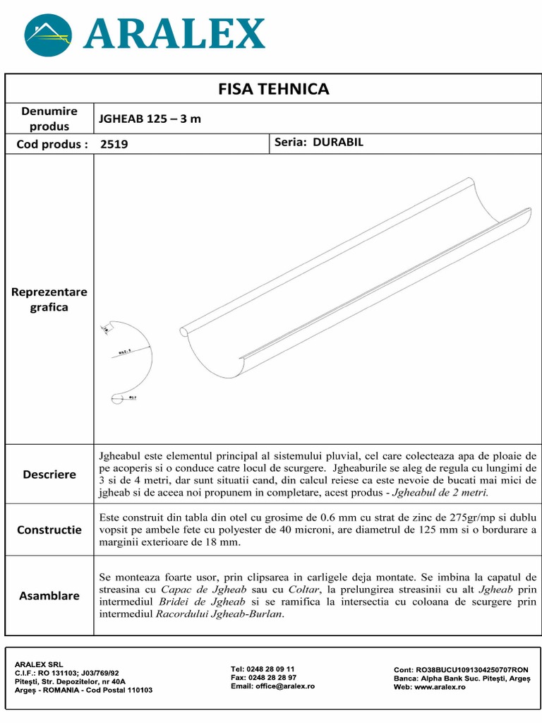 Fisa Tehnica Jgheab 125 - 3m-Aralex | PDF