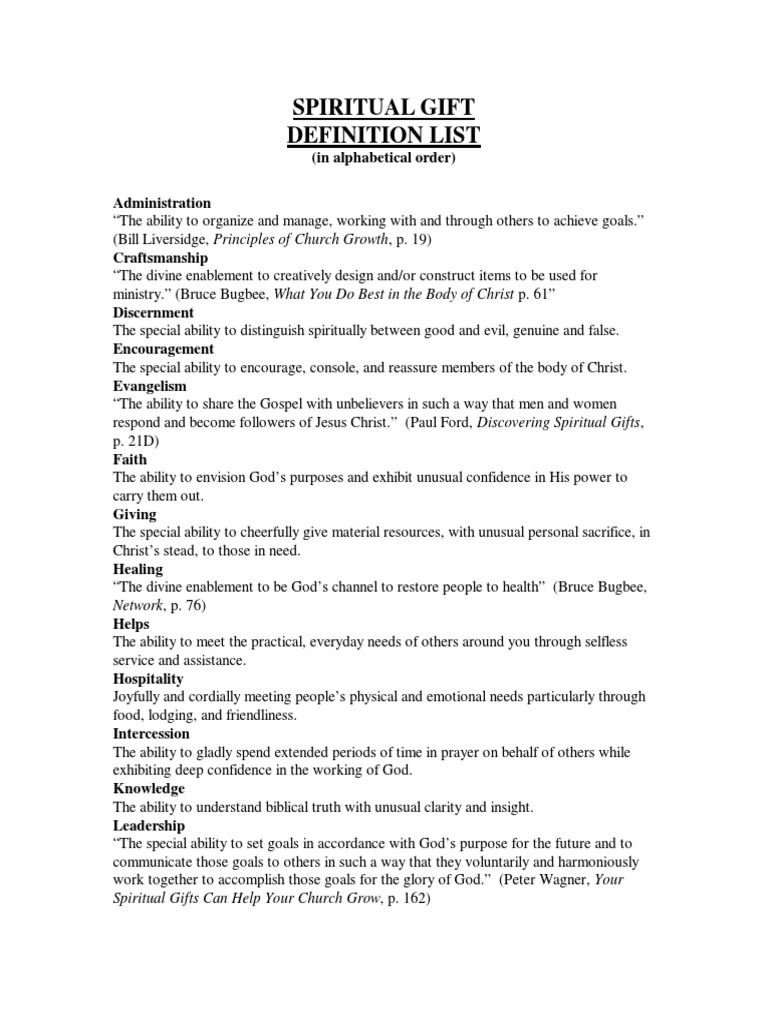 Spiritual Gifts Definition List PDF | PDF | Spiritual Gift | Religious ...