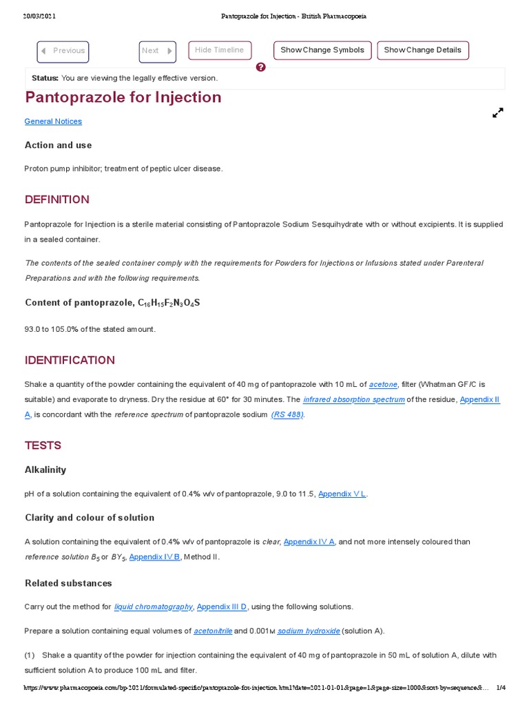 Pantoprazole For Injection - British Pharmacopoeia PDF | PDF ...
