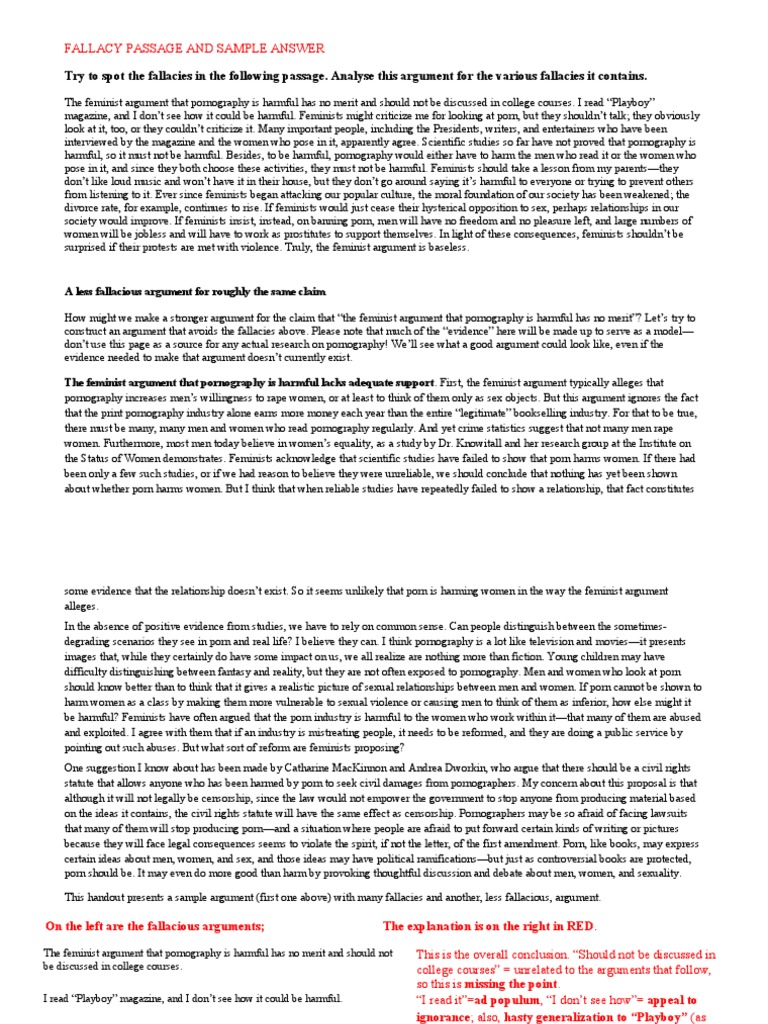 Analyzing Fallacies in Pornography Debate | PDF | Argument | Fallacy