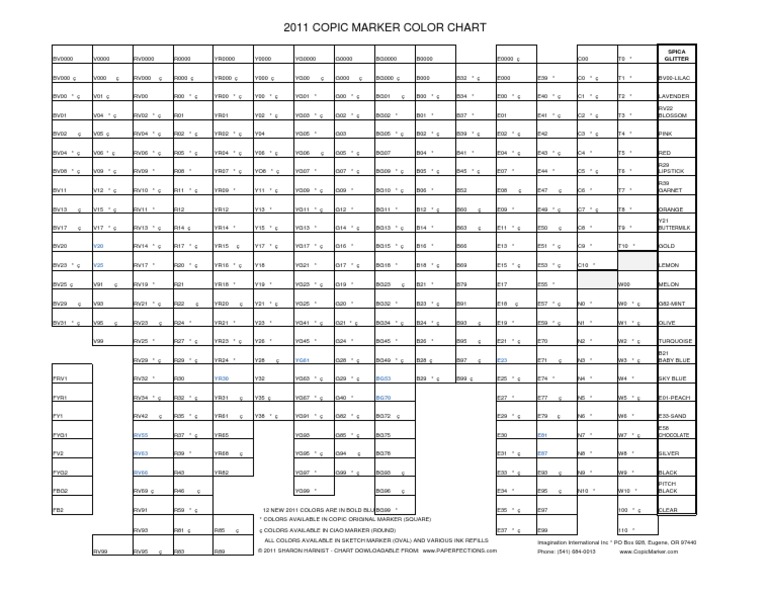2011 Copic Blank Color Chart Sharon Harnist 2 | PDF