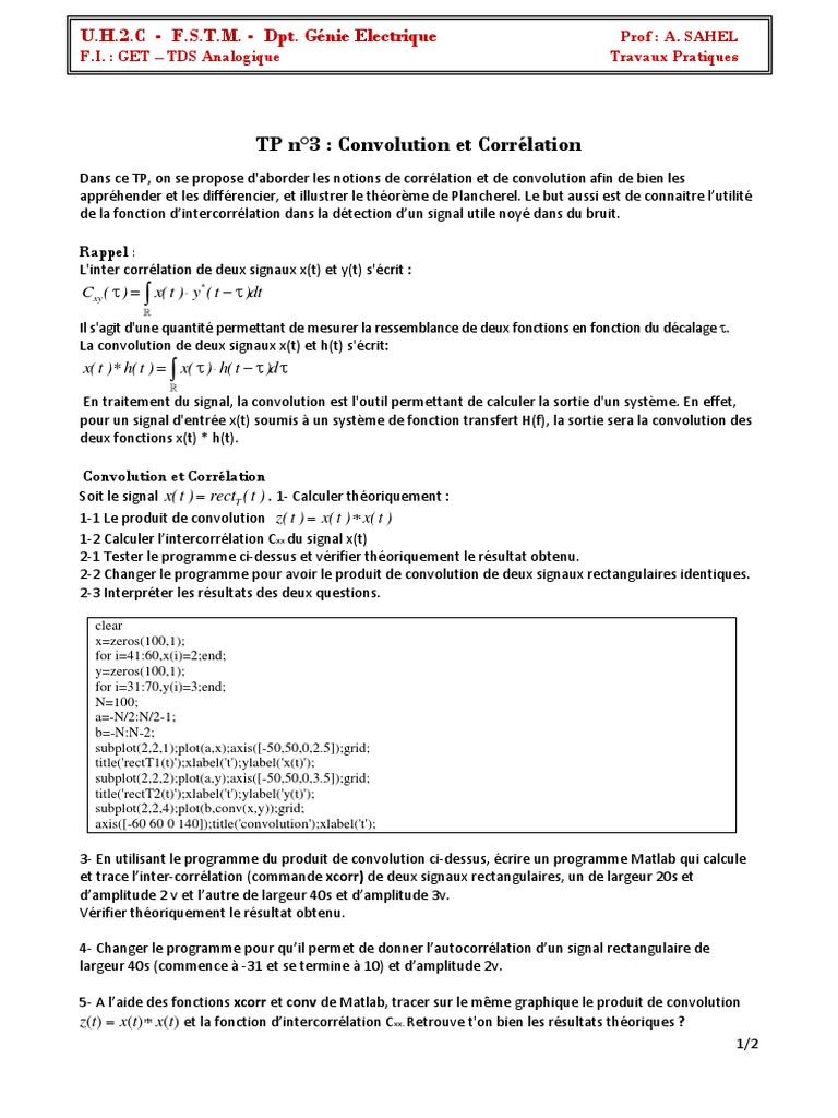 TP3 TDS GET CorrelConv PDF | PDF | Rapport signal sur bruit | Acoustique