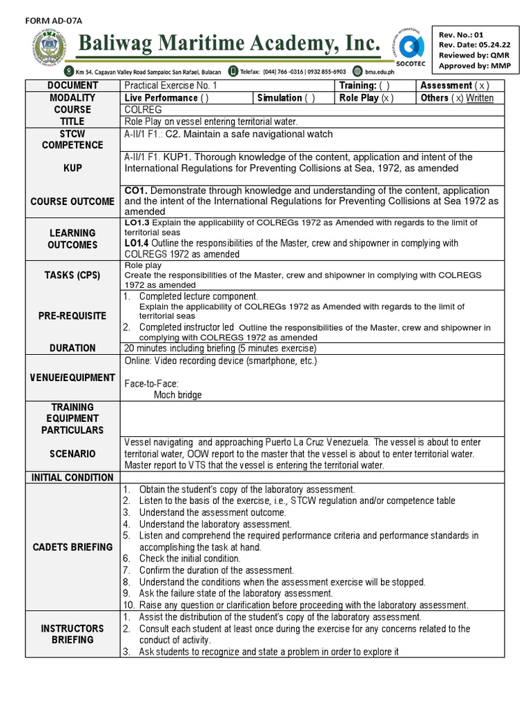 Practical Exercise No. 1 Colreg Rev | PDF