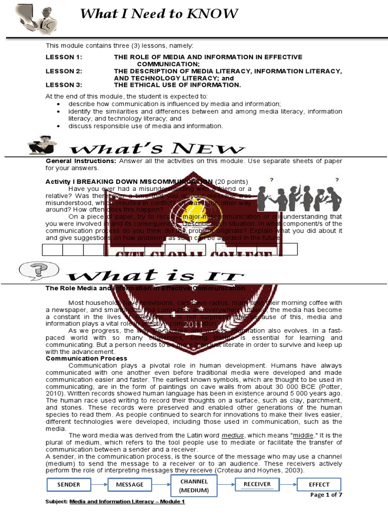 Media And Information Literacy Module 1 Pdf Media Communication